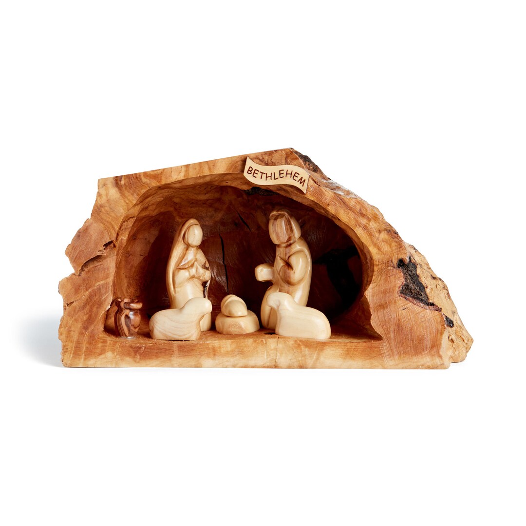 Hand Carved Small Cave Nativity Scene From Bethlehem - Various Sizes ...