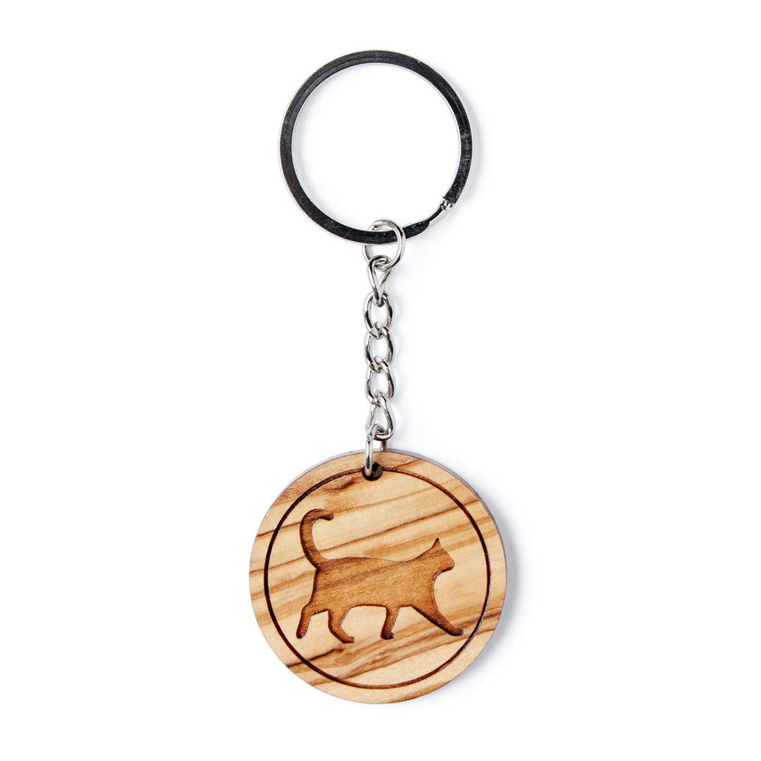 Cat Olive Wood Keyring Made in the Holy Land Bethlehem - Etsy