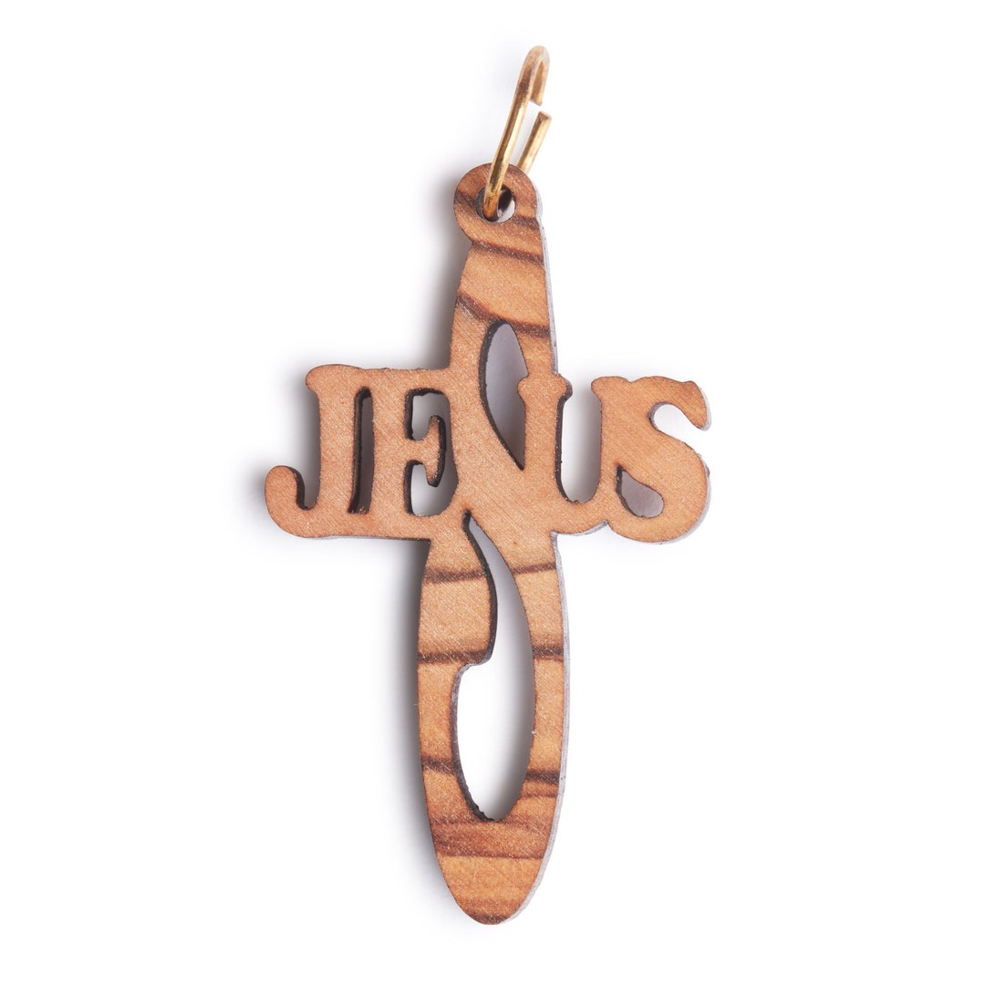 Olive Wood 'jesus' Name Cross Pendant - Etsy