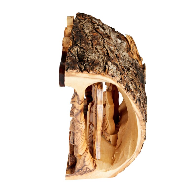 Hand Carved Olive Wood Nativity Scene, Log Nativity Set From Bethlehem ...