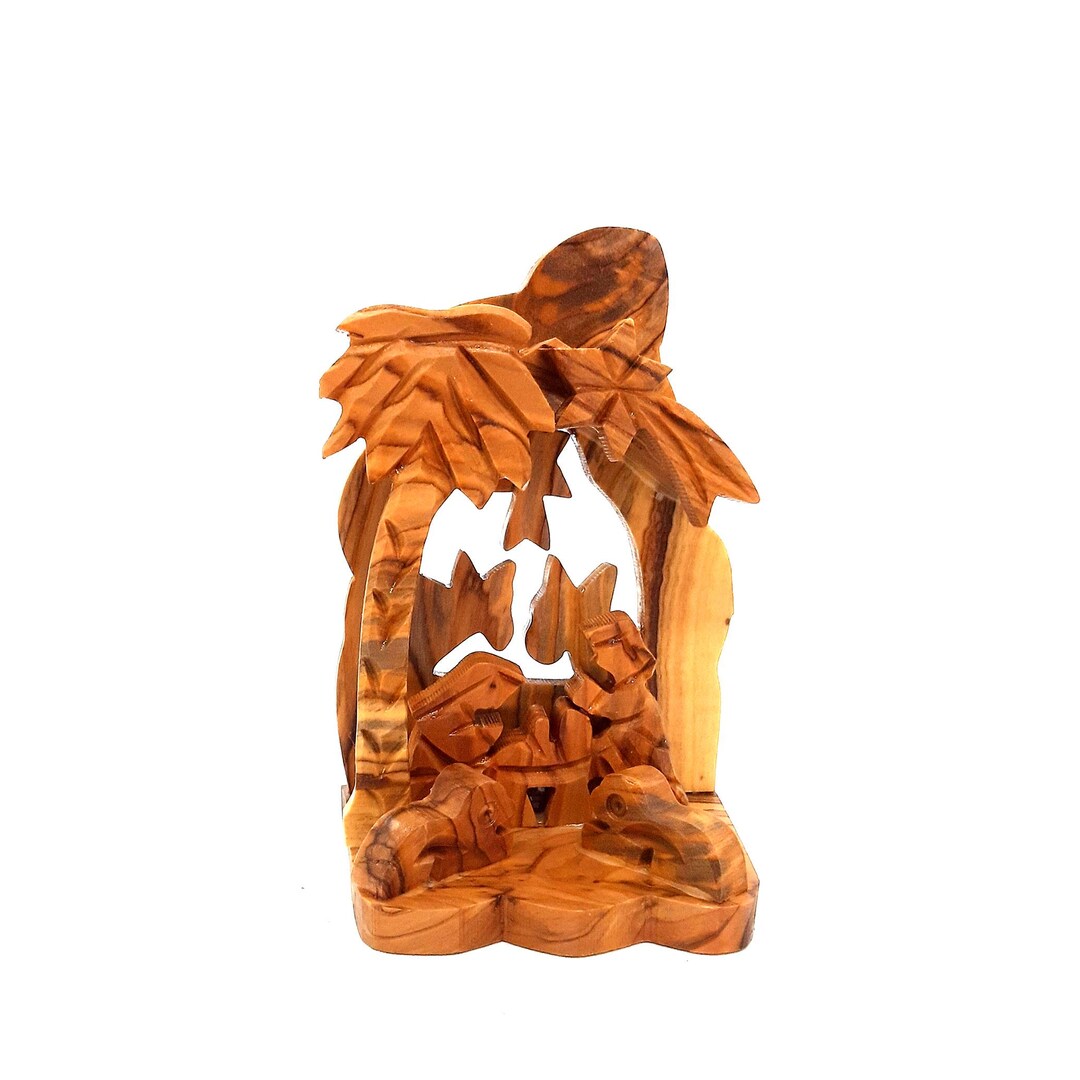 Olive Wood Pointed Roof Nativity With Star of Bethlehem Hand Made in ...
