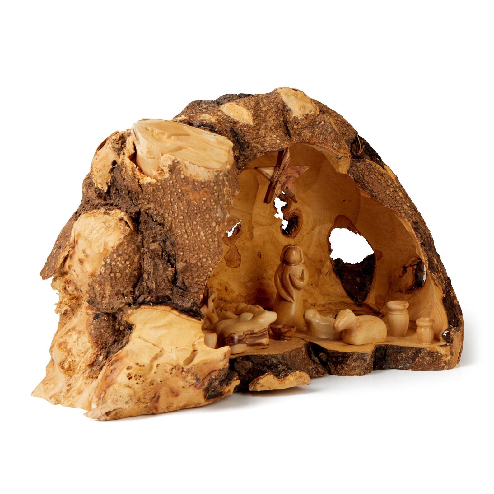 Hand Carved Olive Wood Cave Nativity Scene Made in Bethlehem, the Holy ...