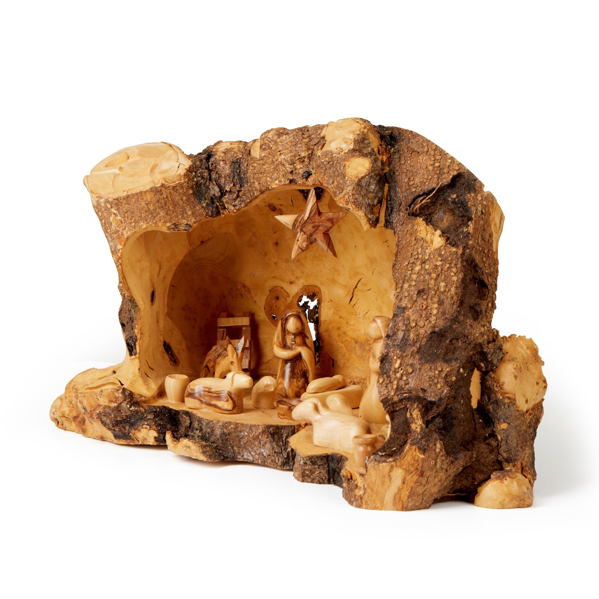 Hand Carved Olive Wood Cave Nativity Scene Made in Bethlehem - Etsy