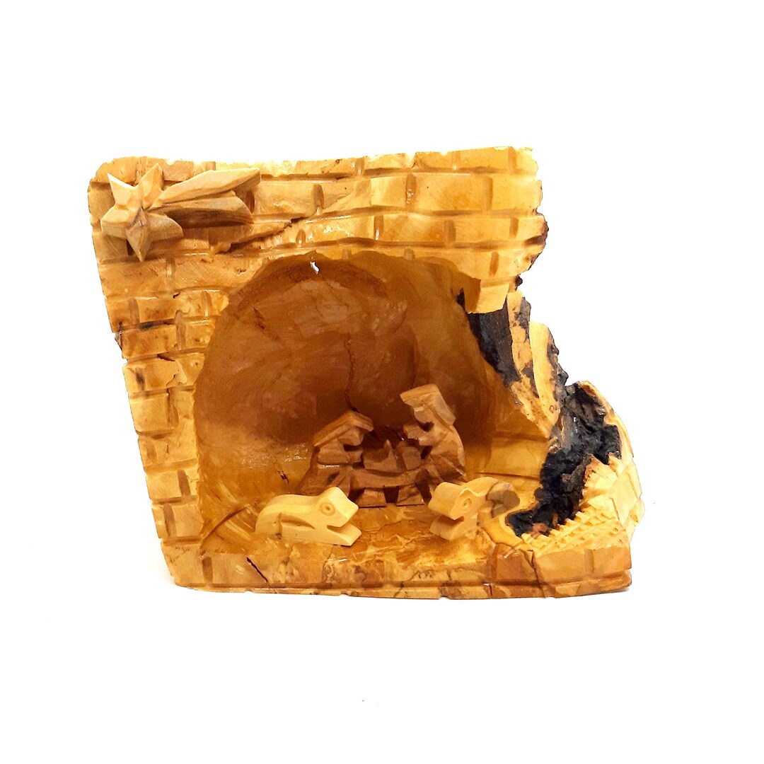 Hand Carved Small Cave Nativity Scene With Star From Bethlehem - NAV II ...