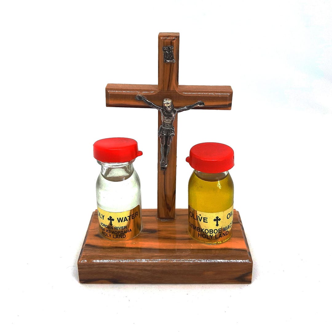 Holy Land Gift Set: Olive Wood Cross, Holy Water & Oil - Etsy