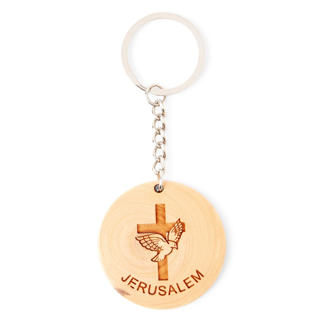 Cross With Dove Olive Wood Keyring Made in Bethlehem, Holy Land OWL 006 ...