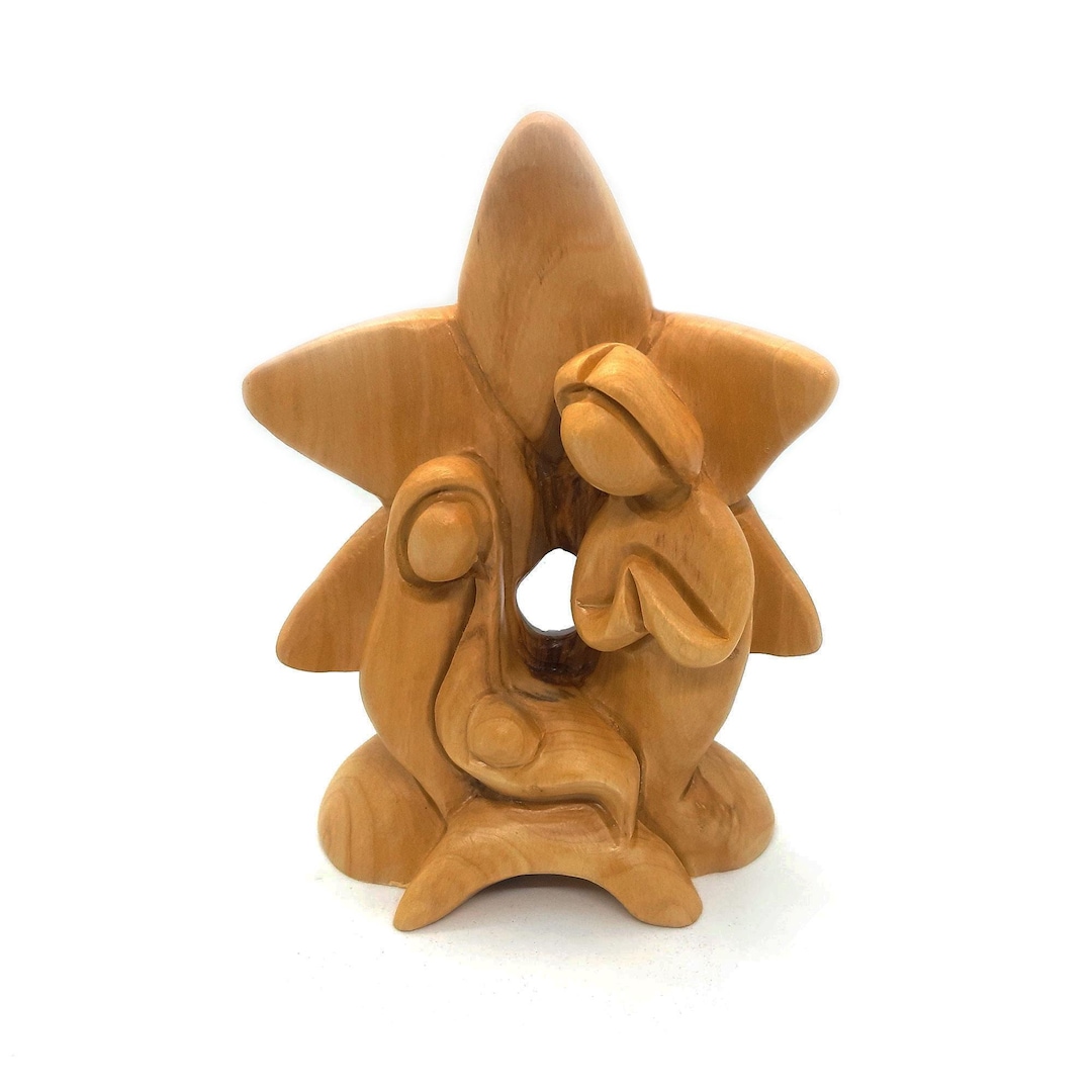 Hand Carved Olive Wood Holy Family Statue - Bethlehem Nativity Scene - Etsy