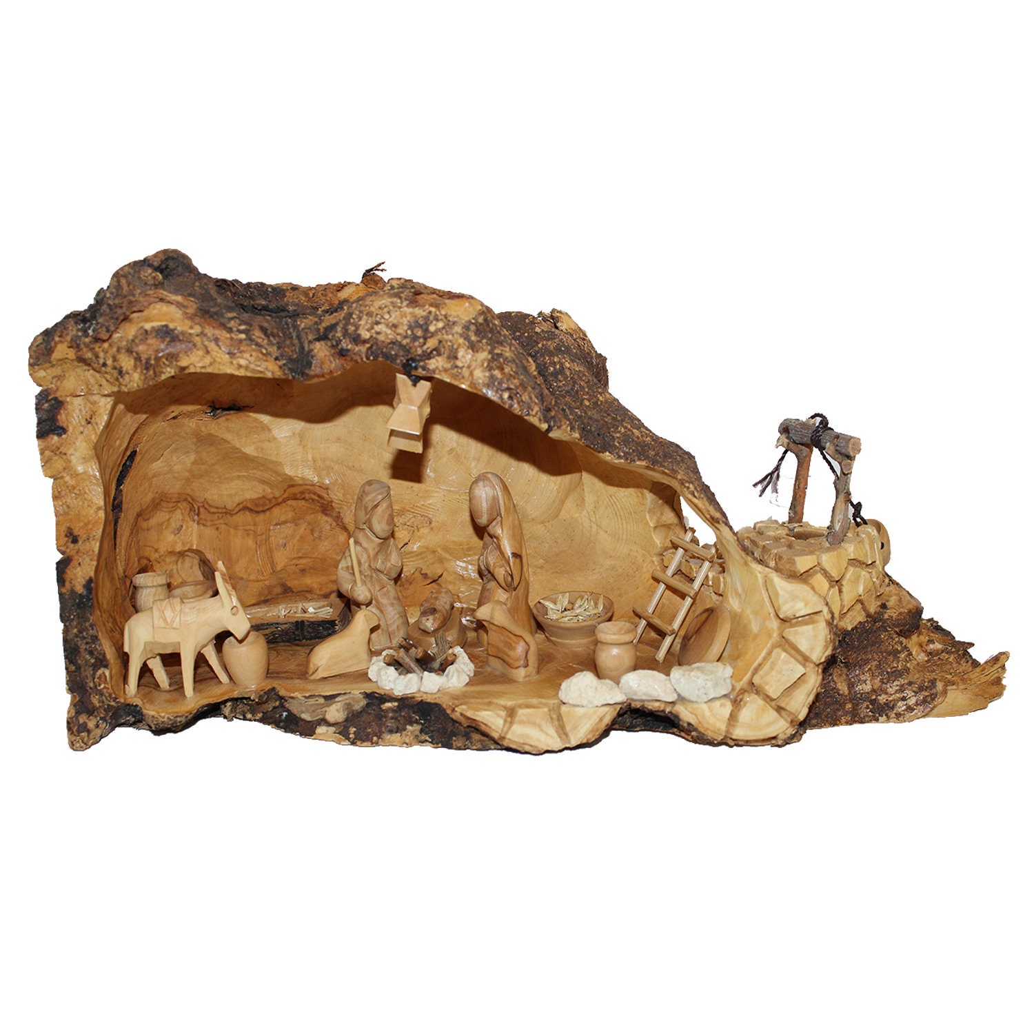 Hand Carved Olive Wood Cave Nativity Scene Made in Bethlehem, the Holy ...