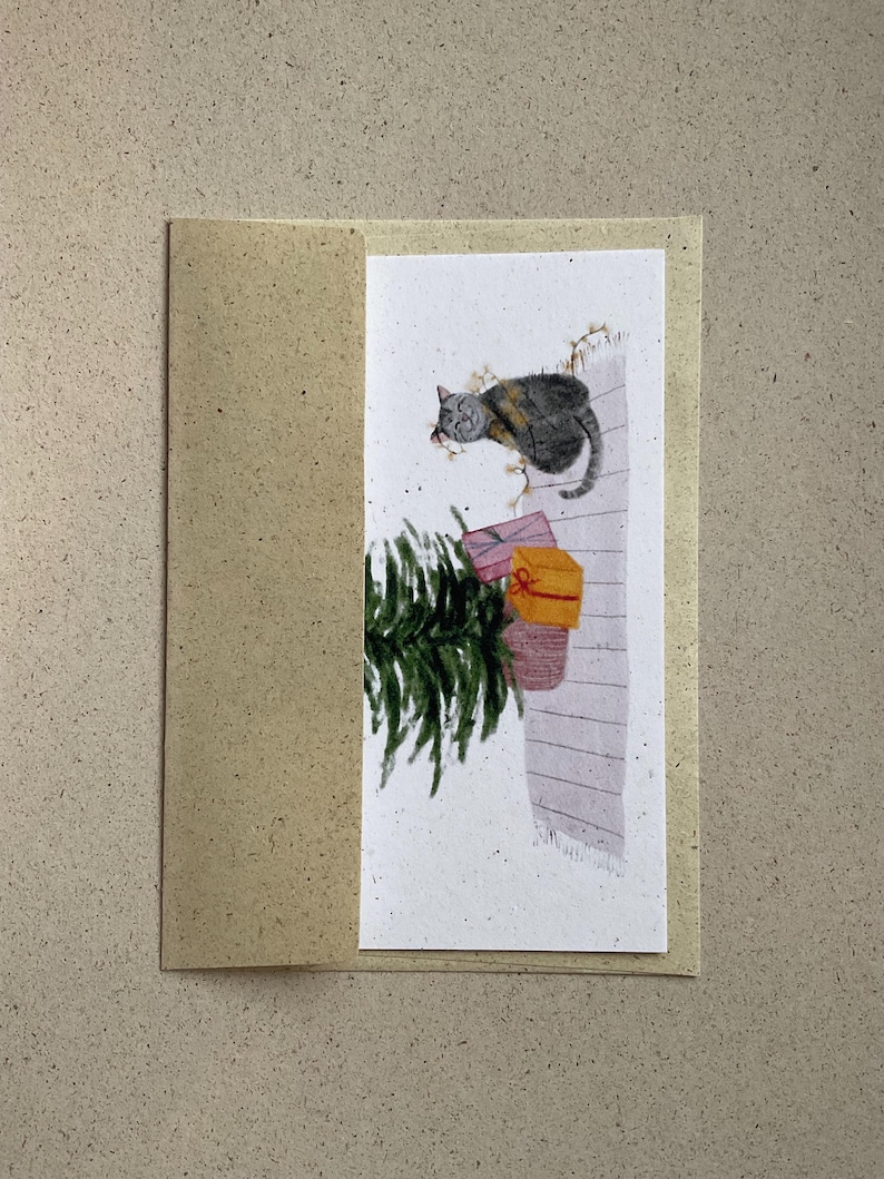 Christmas Card Christmas Tree Tomcat Chaos Fairy Lights Cat Love - Etsy