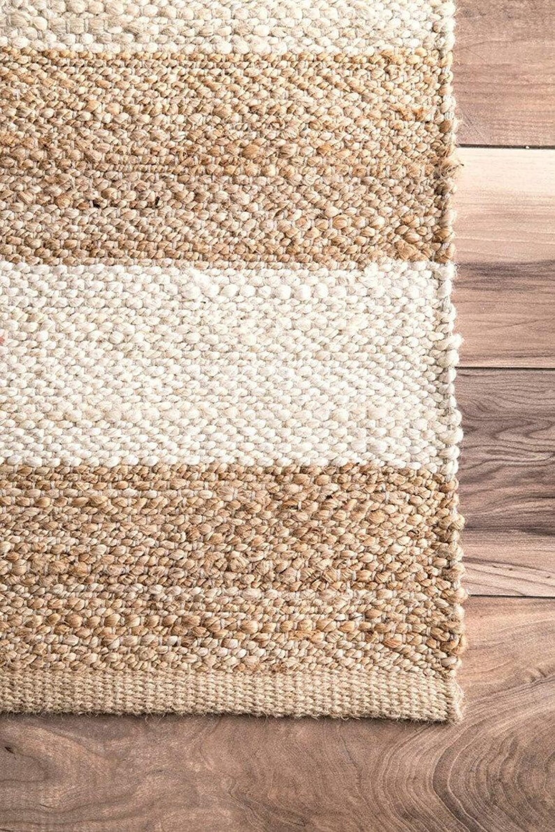 Natural jute and white large area rug area rug jute area | Etsy