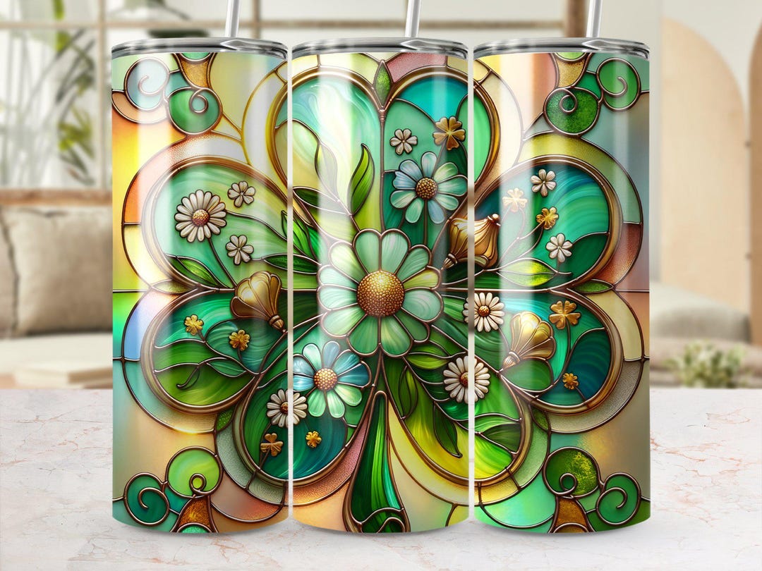 Stained Glass Clover Digital Art, Shamrock Floral Pattern, Spring ...
