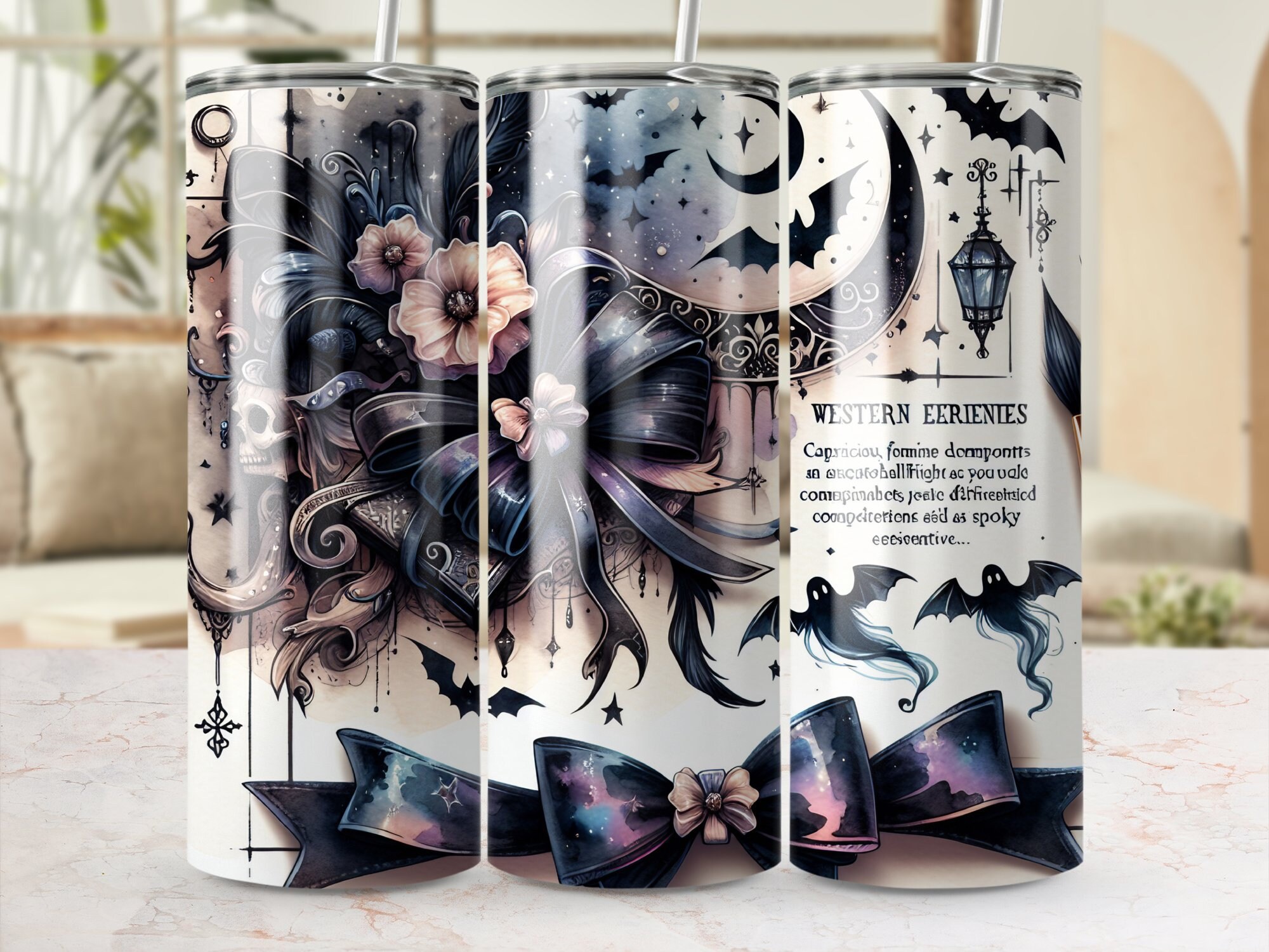 Gothic Moon and Flowers Tumbler Wrap, Gothic Bats and Lantern 20oz ...