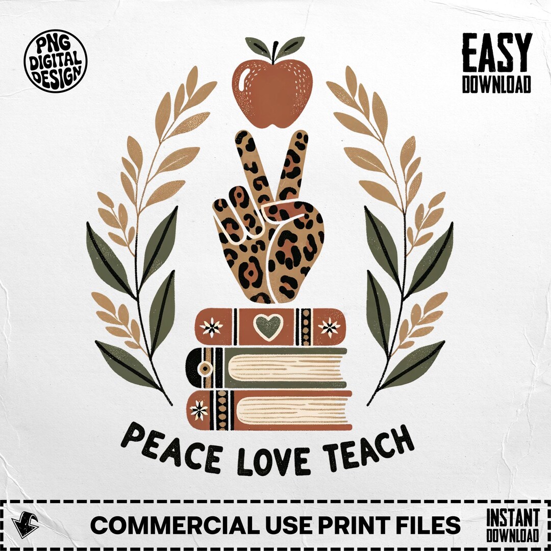 Leopard Peace Sign Teacher PNG: Peace Love Teach Design (digital ...