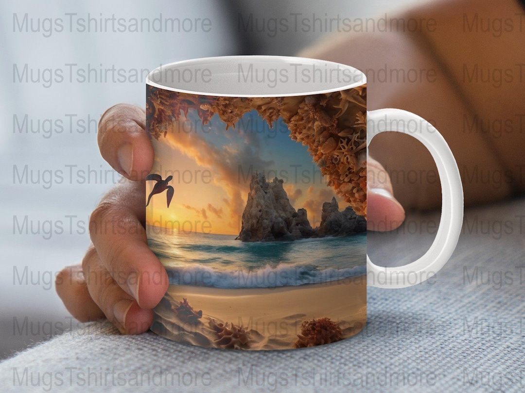 Coastal Sunset Mug Wrap, Ocean Beach Mug Design, 11oz and 15oz Mug ...