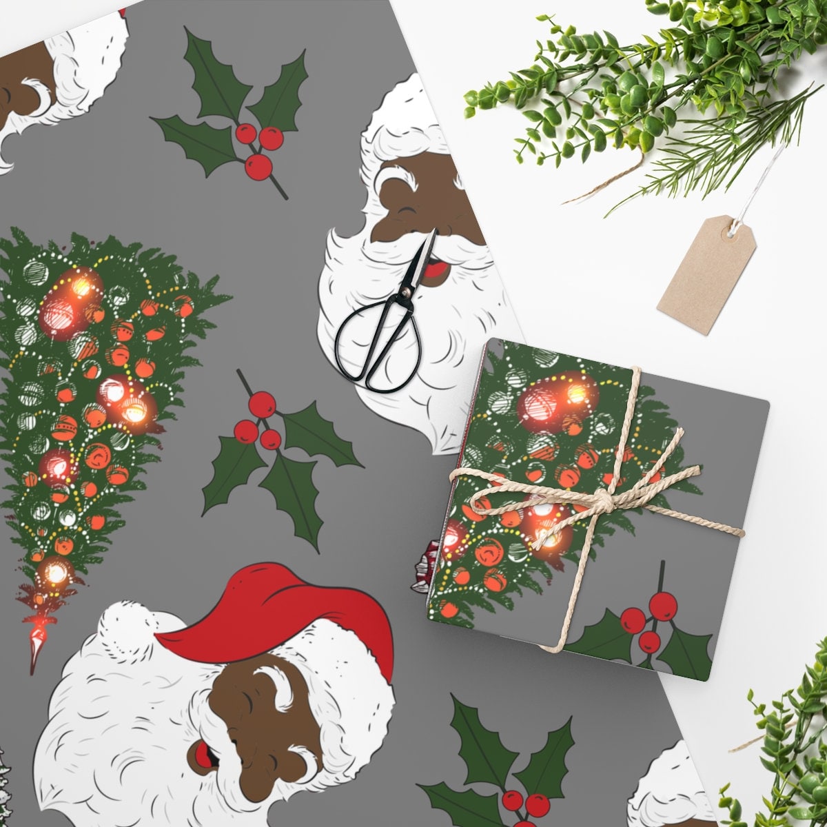 African American Wrapping Paper, Black Santa Gift Wrap, Wrapping Paper ...