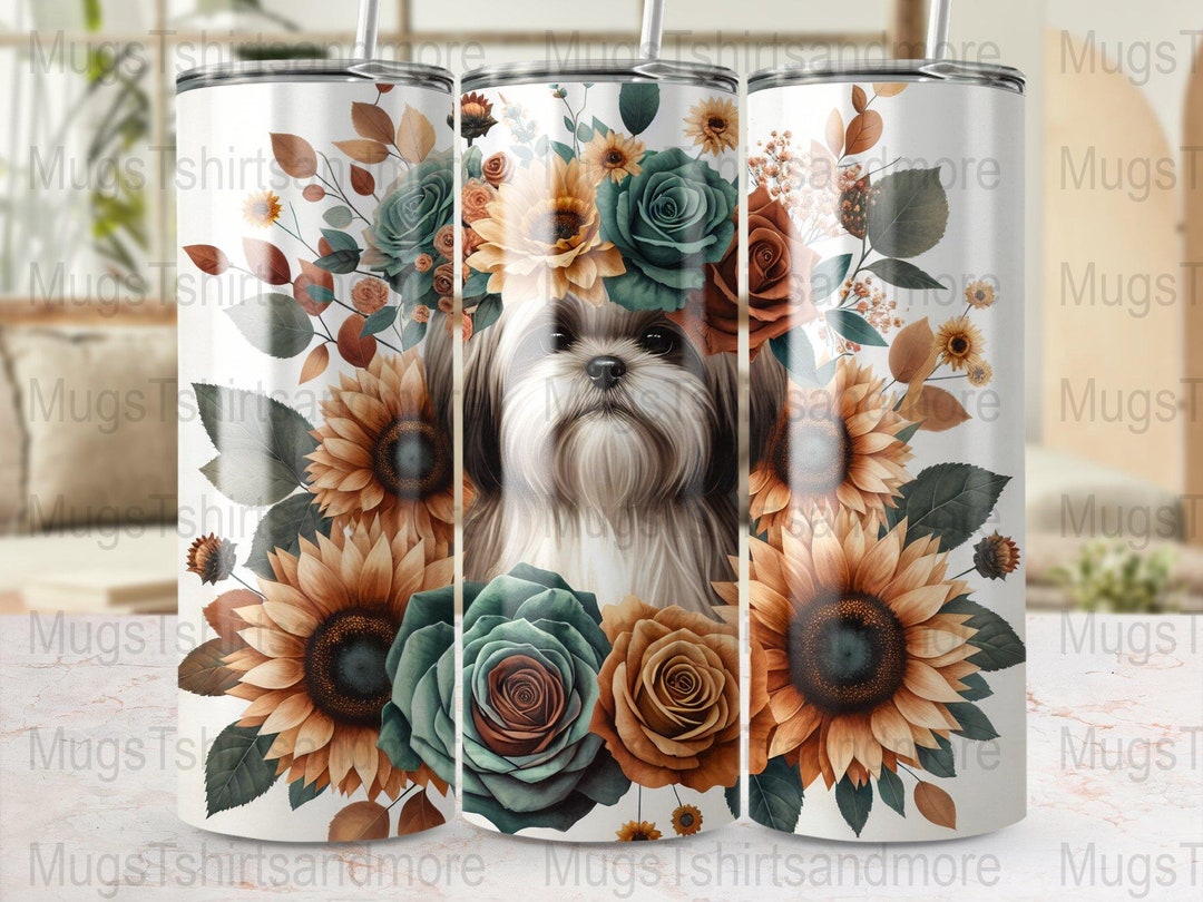 Shih Tzu Sunflower Dog 20oz Skinny Tumbler Wrap, Cute Dog Tumbler ...