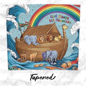 Noah's Ark 20oz Skinny Tumbler Wrap, Rainbow Animal Art, God Keeps His ...