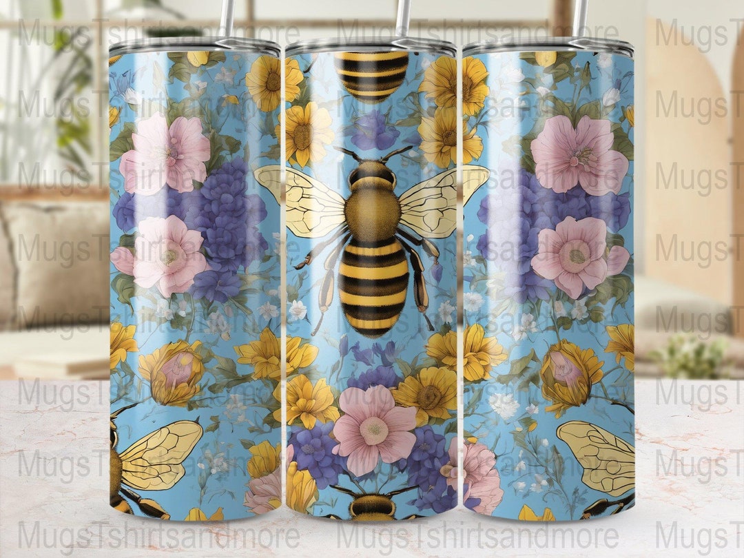 Bee Floral Skinny Tumbler Wrap, 20 Oz Tumbler Design, Instant Download ...