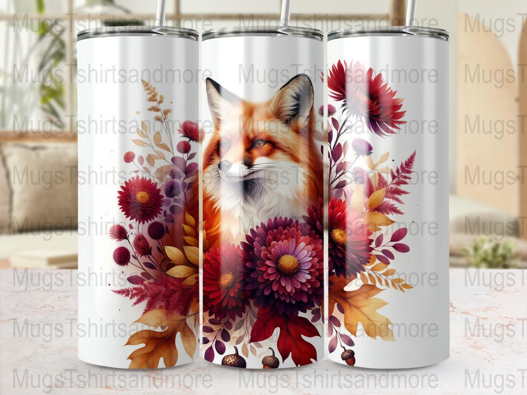 Autumn Fox Digital Tumbler Wrap, 20oz Skinny Tumbler, Floral Fox Wrap ...