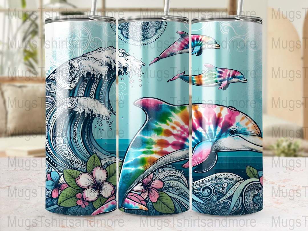 Dolphin Wave Skinny Tumbler Wrap, 20 Oz Straight Tapered, Ocean Sea ...