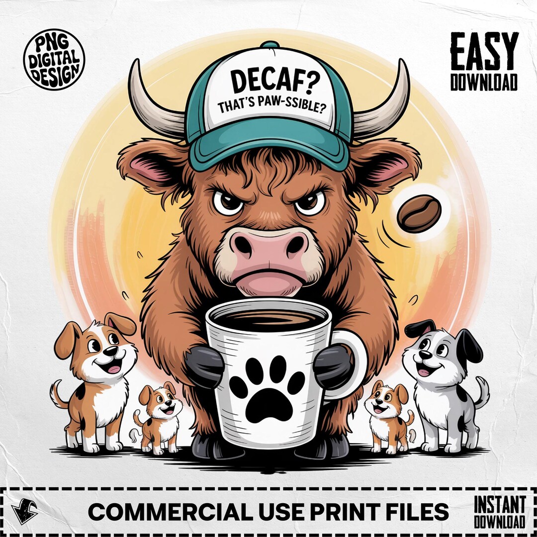 Funny Decaf Bull PNG: Coffee Clipart for Sublimation (digital Download ...