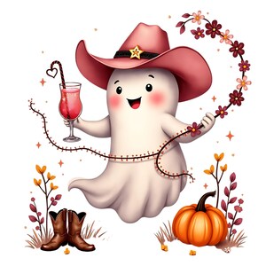 15 Girly Boho Ghost With Hat Drinking Juice Clip Art Bundle, Halloween ...