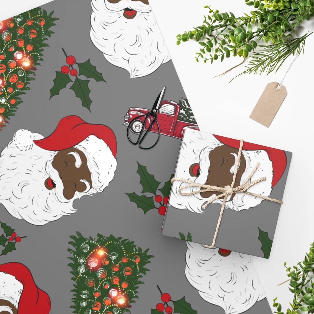 African American Wrapping Paper, Black Santa Gift Wrap, Wrapping Paper ...