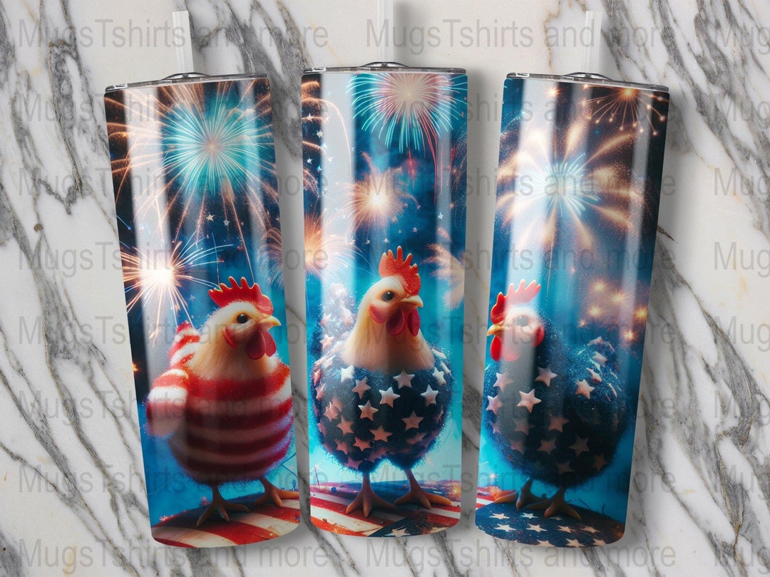 Patriotic Chicken Fireworks PNG, 20oz Skinny Tumbler, Straight Tapered ...