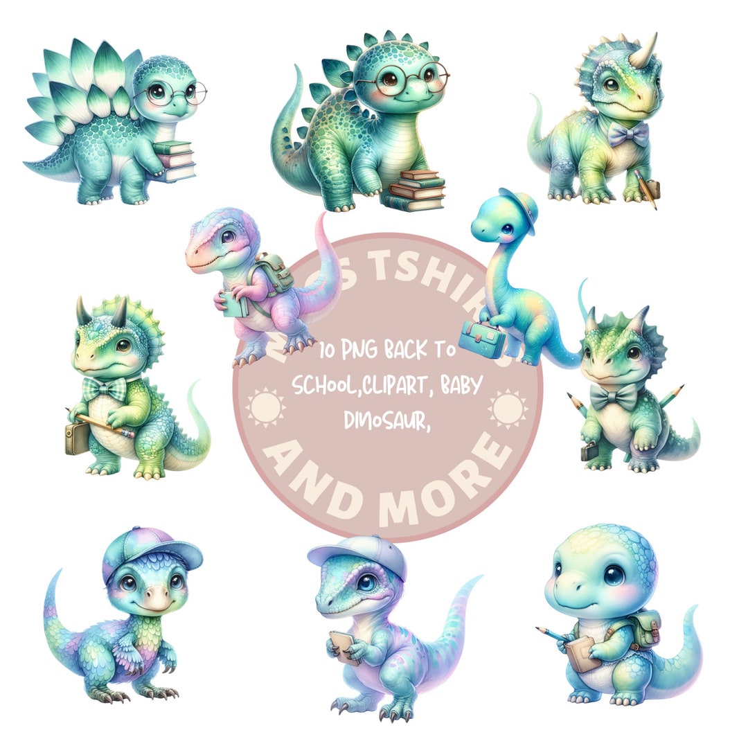 Cute Baby Dinosaur Clipart Bundle Set, Back to School Digital PNG ...