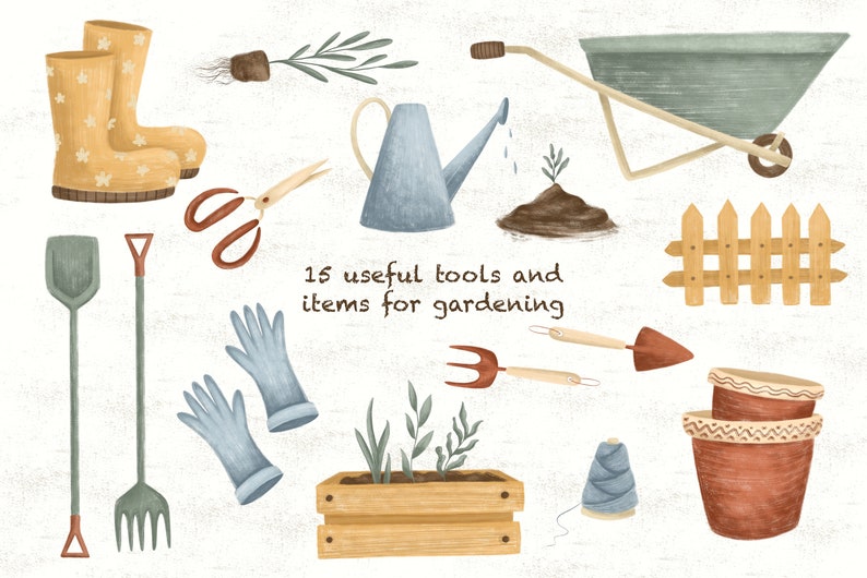 Farm Garden Clipart Set, Herb Garden & Vegetable Market Illustrations ...