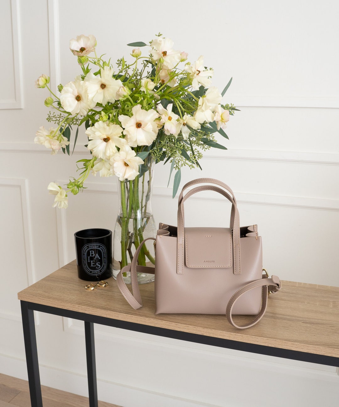 Pale Rose Leather Mini Satchel Bag - Crossbody or Shoulder Strap (comes ...