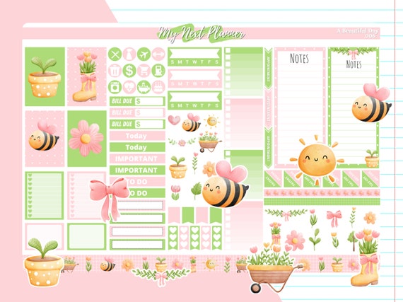 Spring Garden Sticker Sheet Cute Kawaii Spring Stickers - Etsy