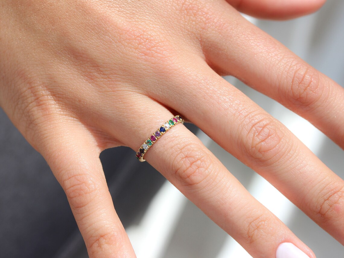 Colorful Multi Stone Eternity Ring With Diamonds Sapphires - Etsy