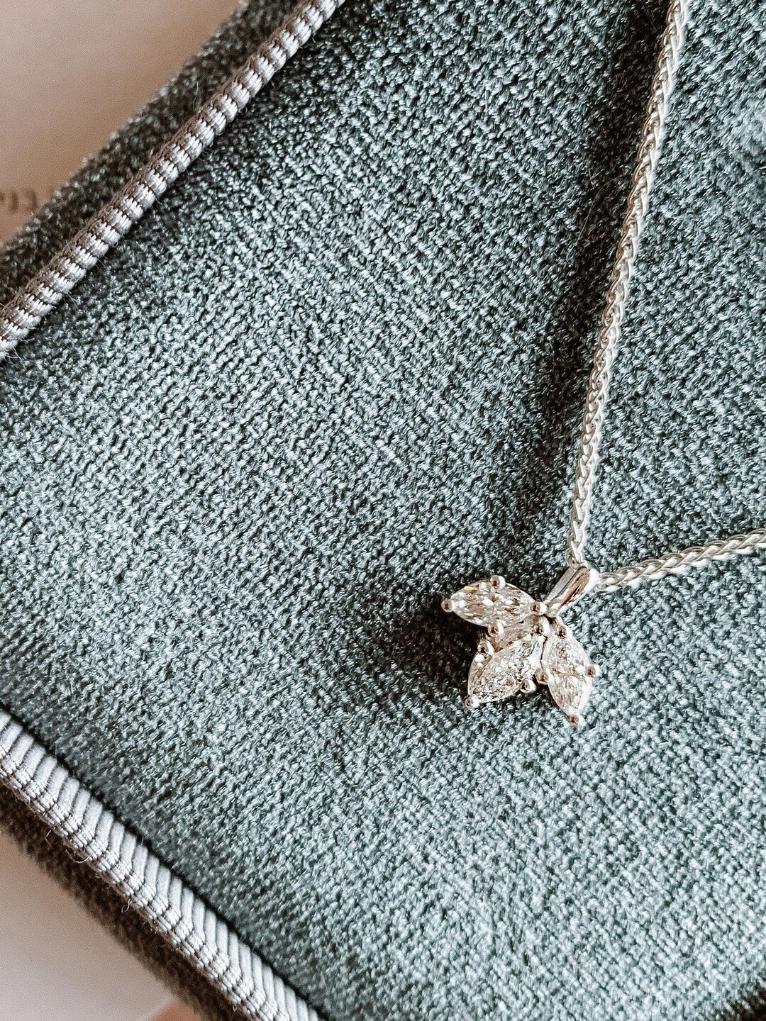 White Gold Lotus Flower Diamond Necklace With Three Marquise Cut ...