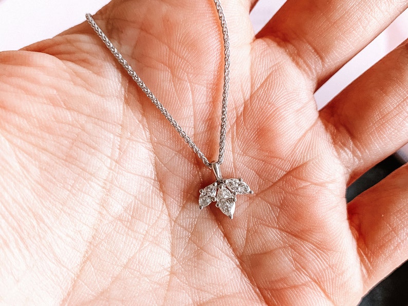 Lotus Flower Diamond Necklace With Three Marquise Cut Natural Diamonds ...