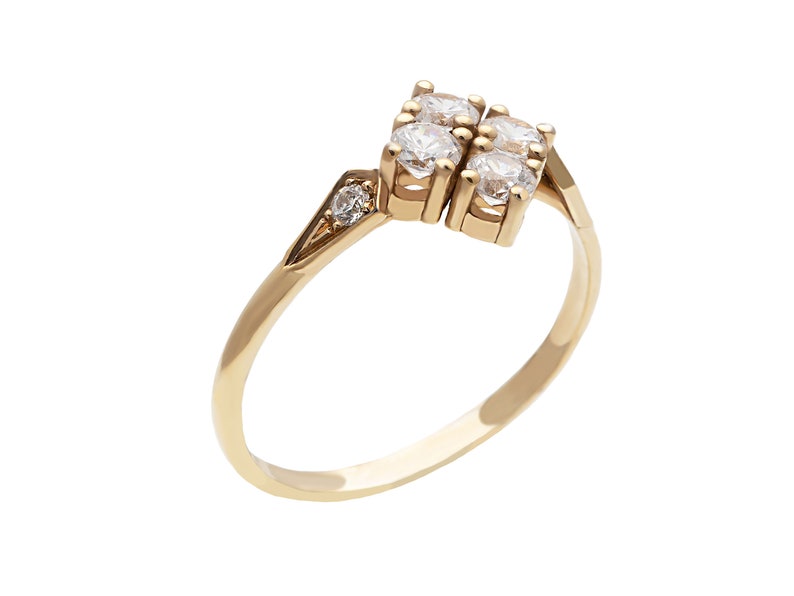 14K Yellow Gold Four Diamonds Cluster Ring in a Kite Shape, Unique ...
