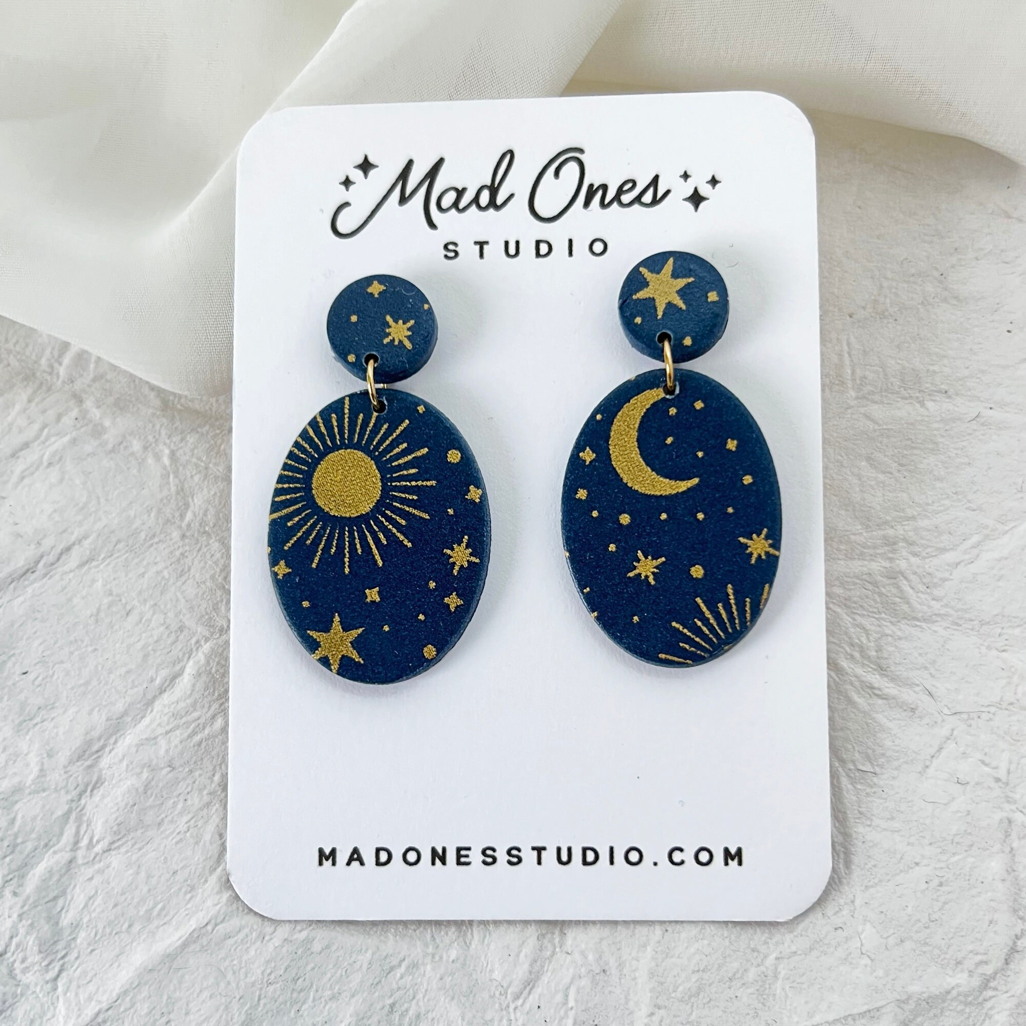 Celestial Earrings, Sun, Moon, Stars, Oval, Wizard Earrings, Polymer ...
