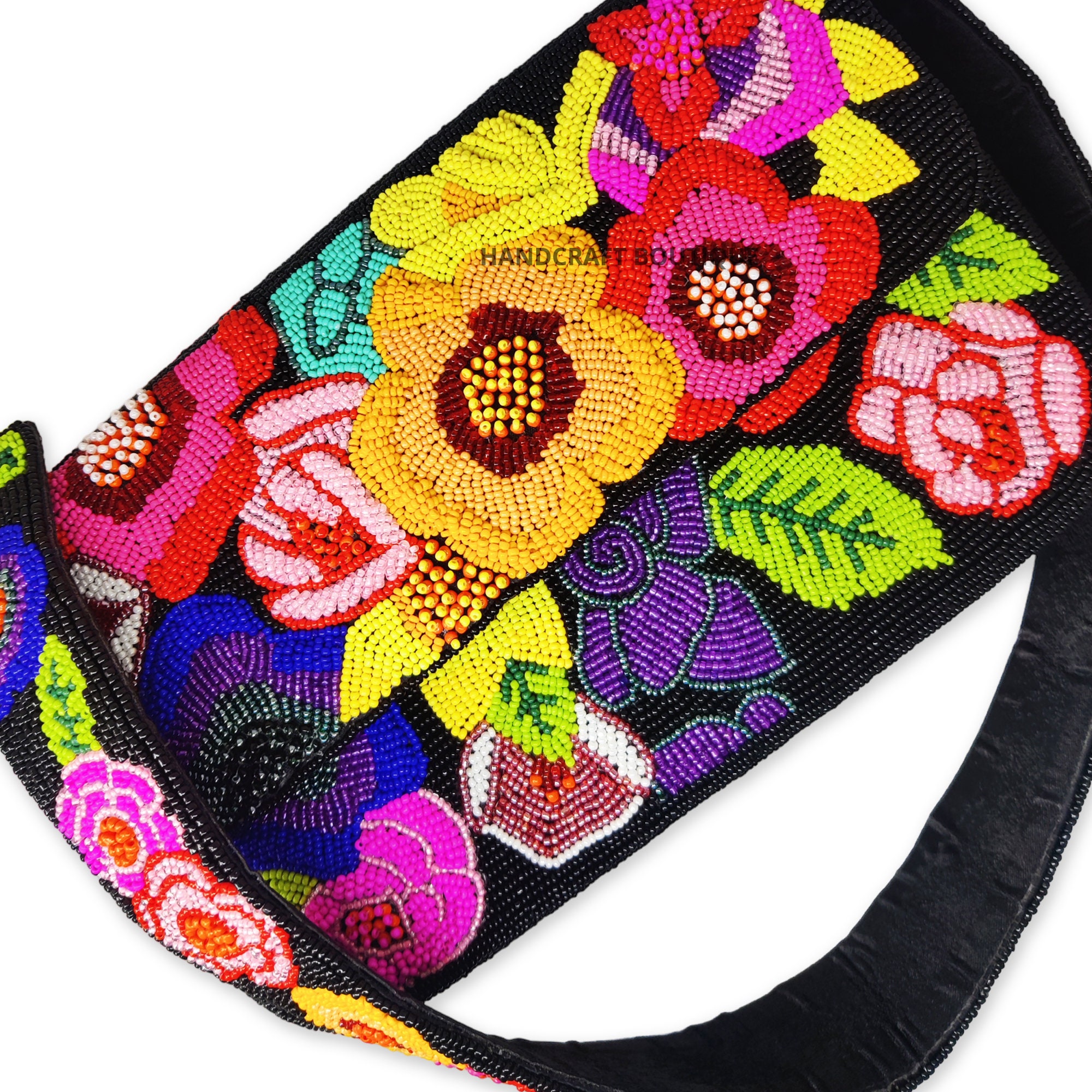 Floral Design Hand Beaded Clutch Bag, Colorful Clutch, Beaded Purse ...