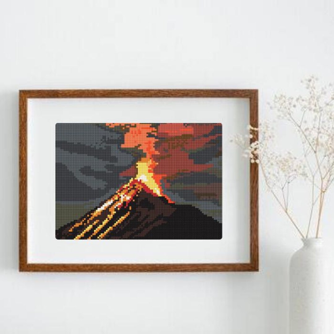 Erupting Volcano Cross Stitch Pattern - Instant Download for Geologists ...
