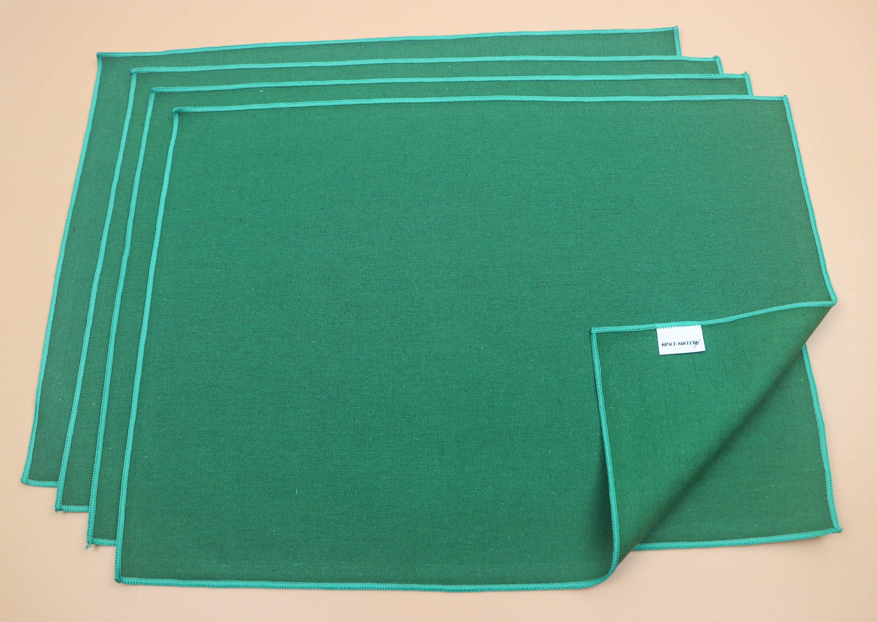 Green Placemats, Set of 4, Fabric Placemats, Monotone Green Trim ...