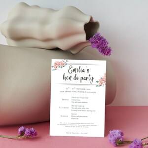 Hen Do Itinerary Template, Bachelorette Schedule, Bride to Be Printable ...