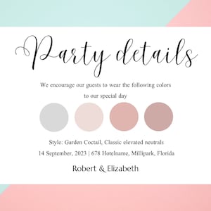 Party Details Card, Dress Code Insert, Party Info Card, Editable Canva ...