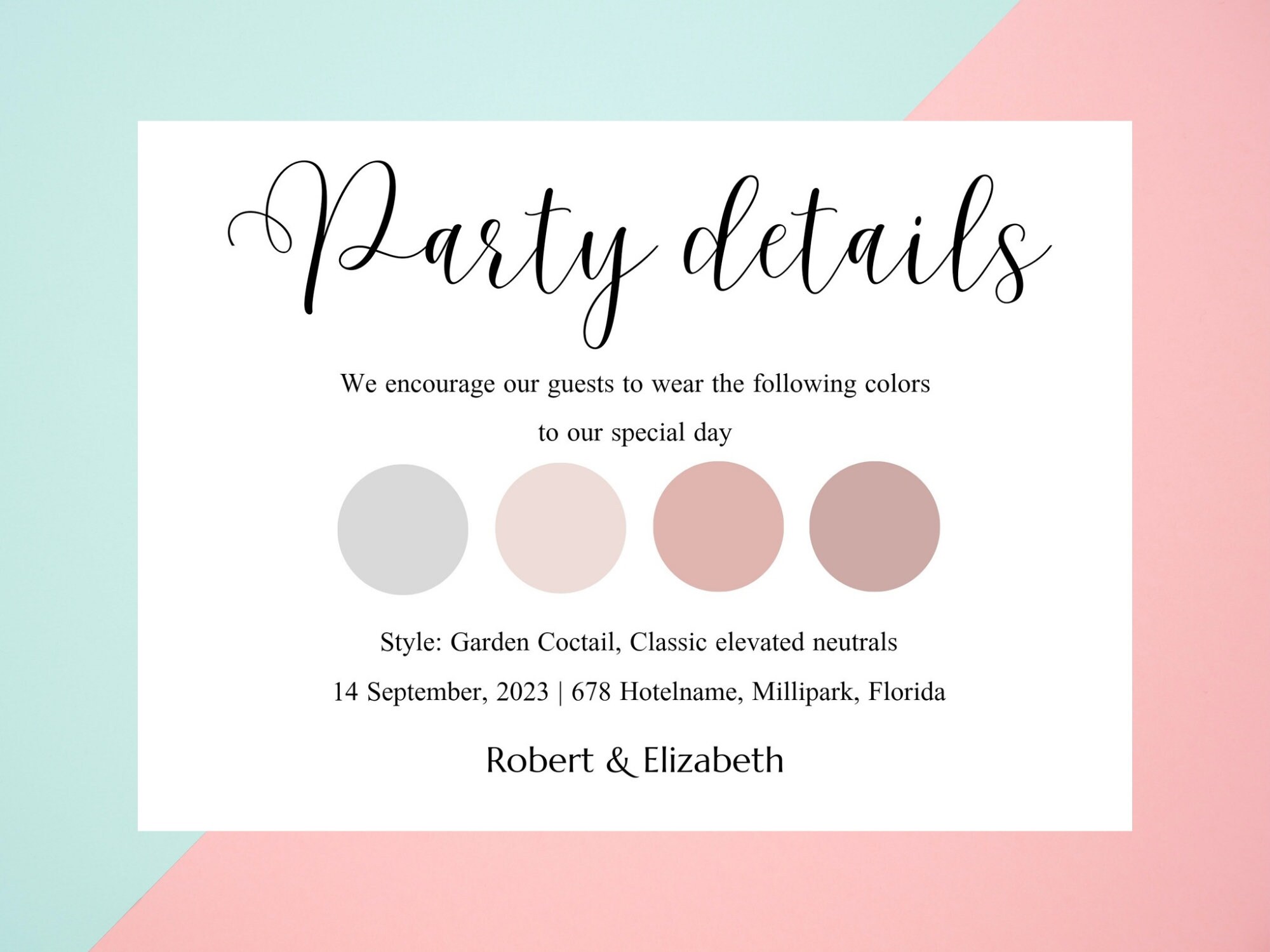 Party Details Card, Dress Code Insert, Party Info Card, Editable Canva ...