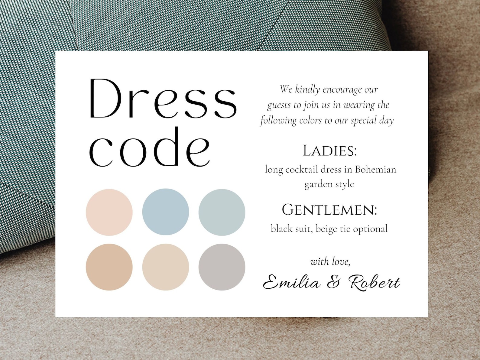 Dress Code Details Card, Wedding Dress Code Policy, Minimalist Wedding ...