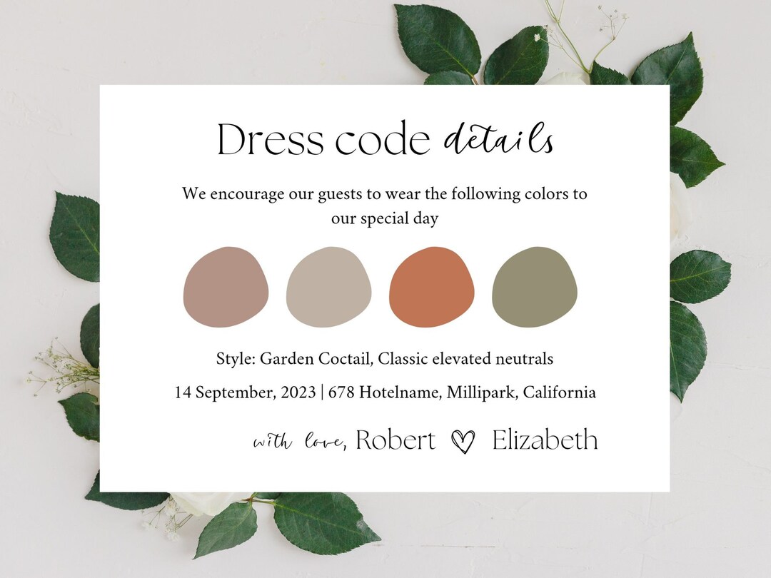 Dress Code Details Card, Editable Attire Template, Modern Guest Dress ...