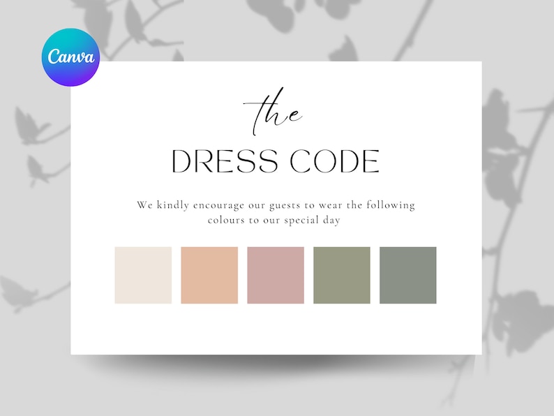Editable Dress Code Card Template, Wedding Color Palette, Dress Code ...