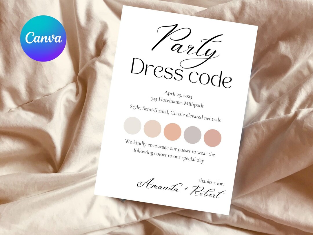 Minimalist Guest Dress Code Card Bridal Party Info Family of - Etsy