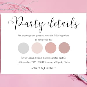 Party Details Card, Dress Code Insert, Party Info Card, Editable Canva ...