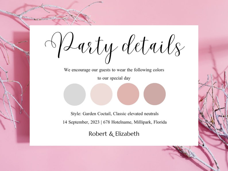 Party Details Card, Dress Code Insert, Party Info Card, Editable Canva ...