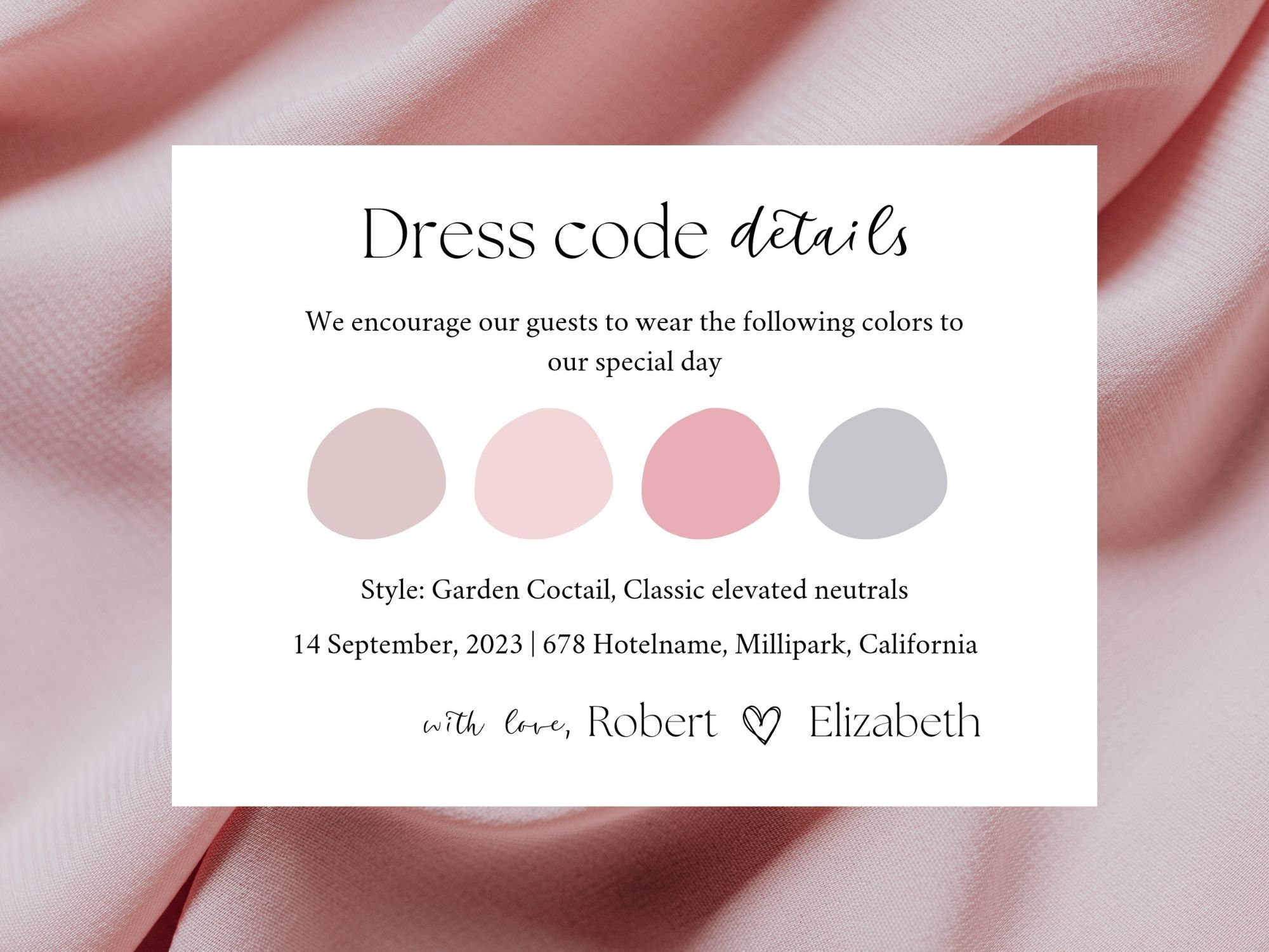Dress Code Details Card, Editable Attire Template, Modern Guest Dress ...